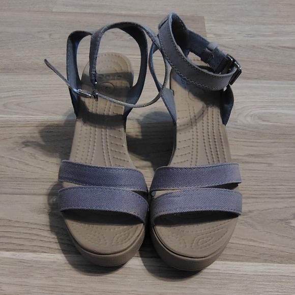 CROCS | Shoes | Crocs Blue Leigh Wedge Sandals Womens Size 8w | Poshmark
